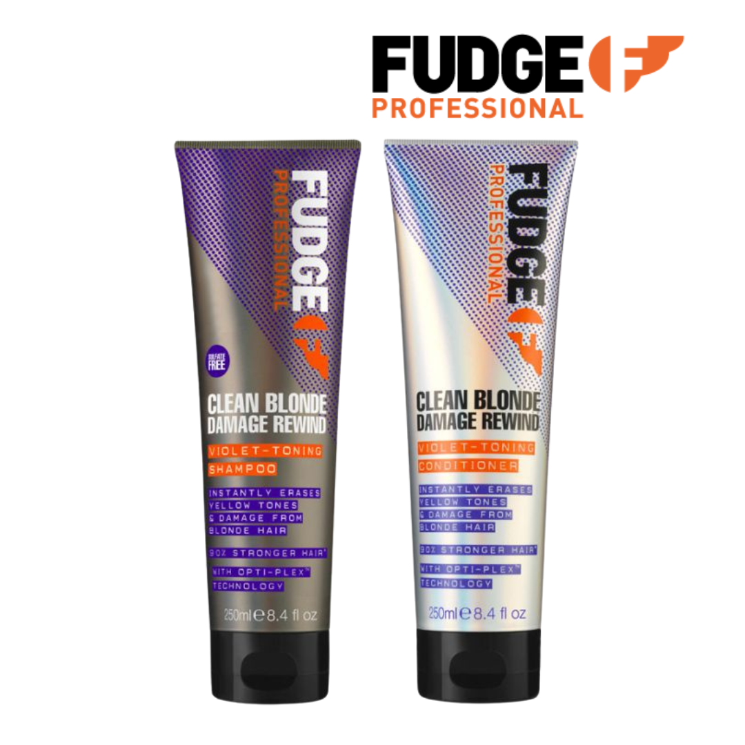 Fudge Professional Clean Blonde Damage Rewind Violet Toning Shampoo Ultimate Hair and Beauty